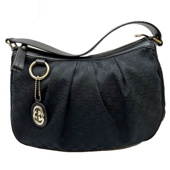 Gucci | Bags | Guccihardware Canvasleather Black Gold Gg One Shoulder ...